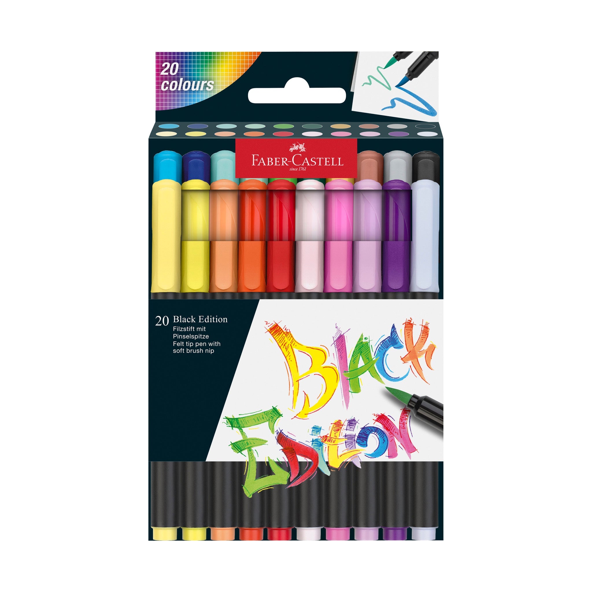 Black Edition Felt Tip Pen with Soft Brush (20 Colors) – Hobby and Toy ...